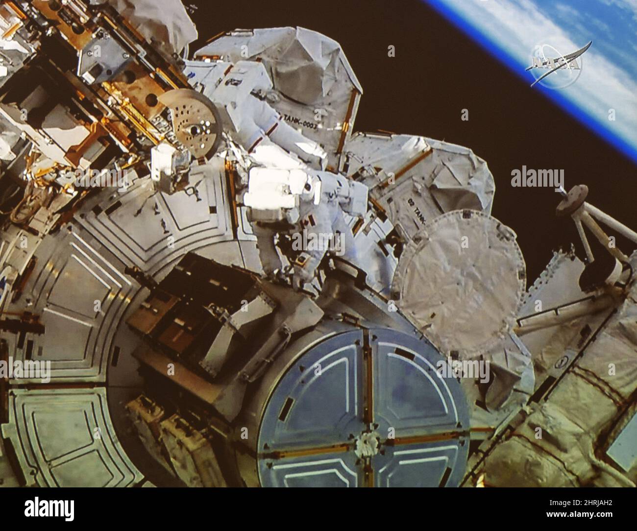 Canadian astronaut David Saint-Jacques takes part in a spacewalk as ...