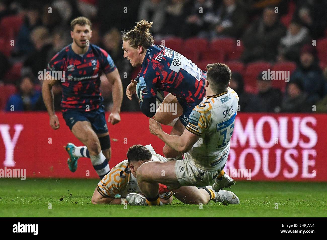 Tiff Eden of Bristol Bears,tackled by Sam Spink of Wasps Rugby Stock ...
