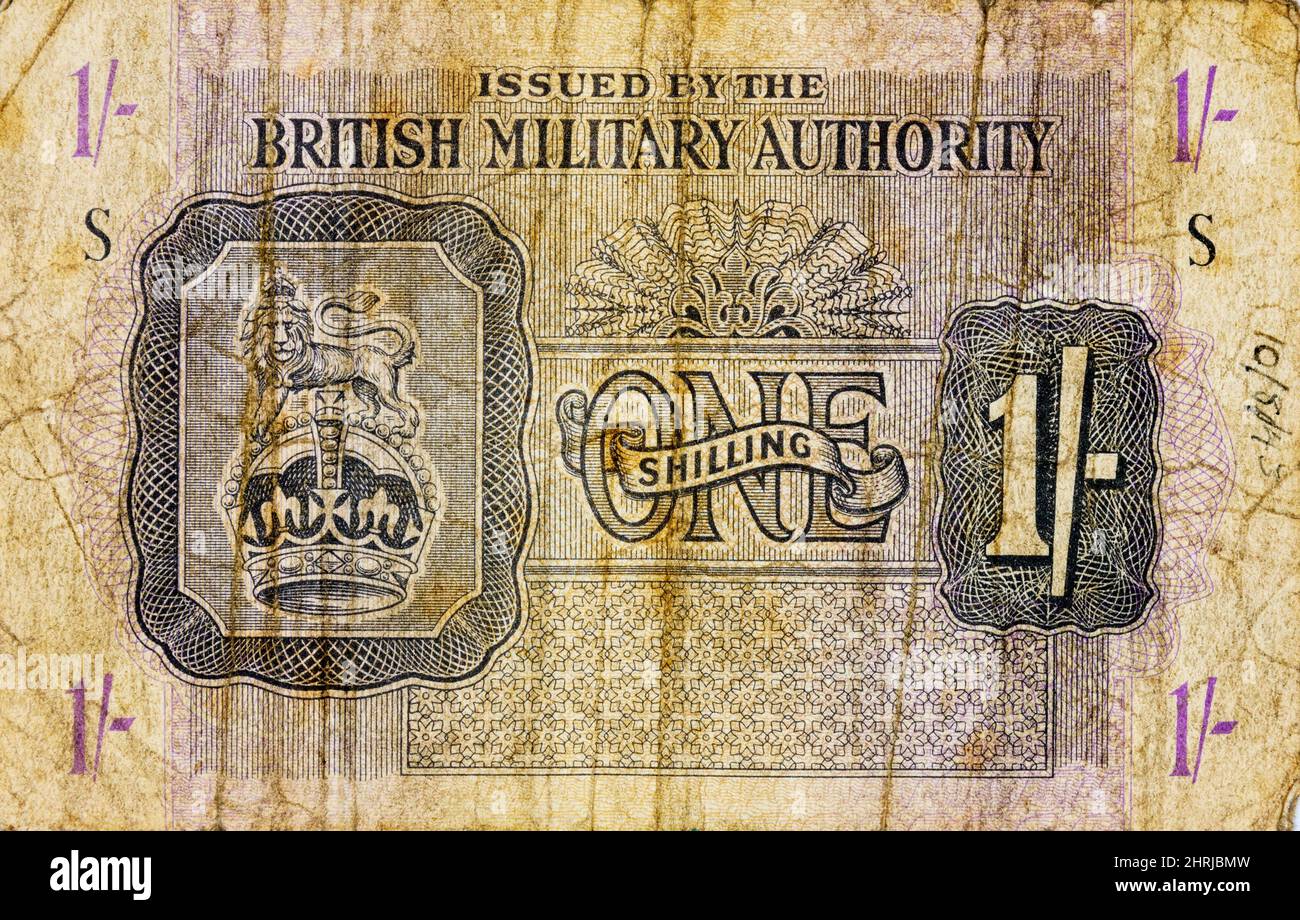 British Military Authority one shilling note. A World War II note ...