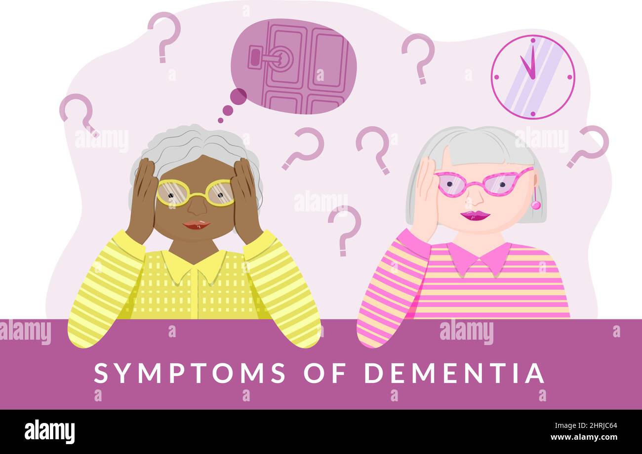 Medical poster about the signs of Alzheimer's dementia disease. A ...