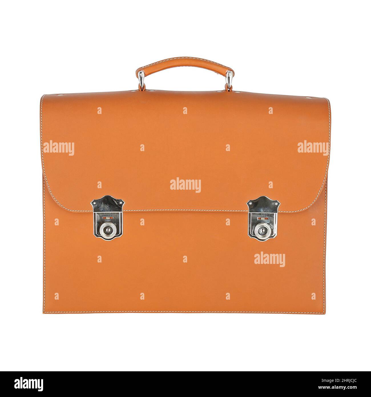 Close-up shot of a beautiful orange briefcase isolated on a white ...