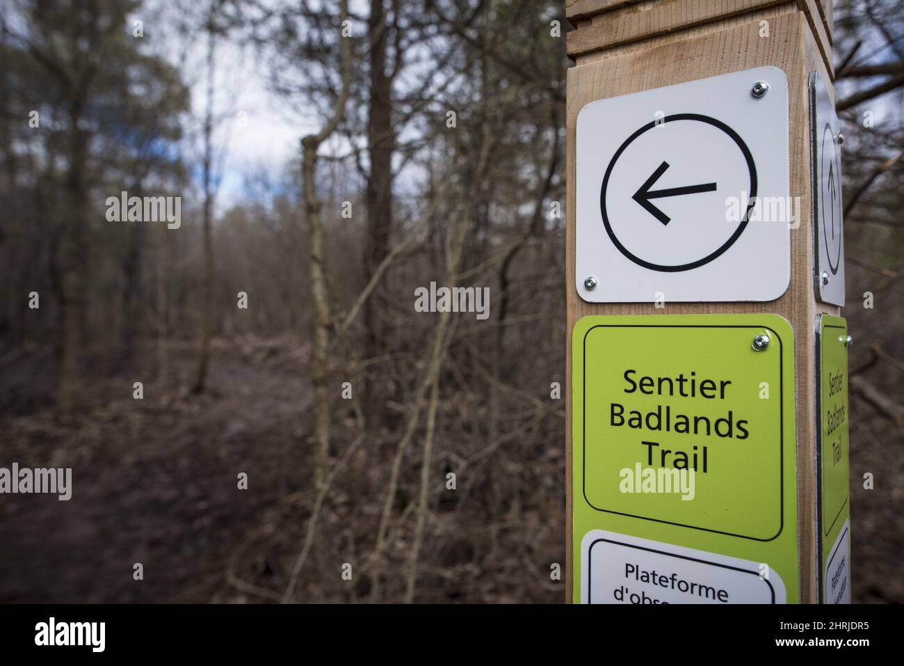 Signage for the Sentier Badlands Trail is photographed in Cheltenham ...