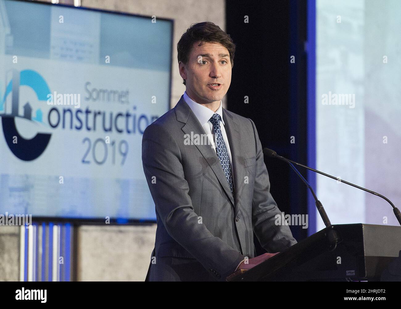 Prime Minister Justin Trudeau speaks during the Sommet Construction ...