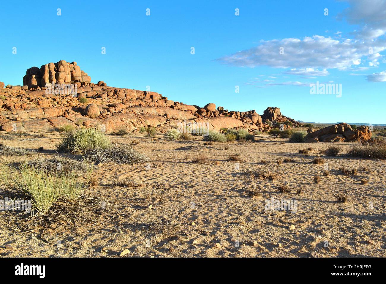 Beautiful african landscape with rocks, clumps of grass, round giant ...