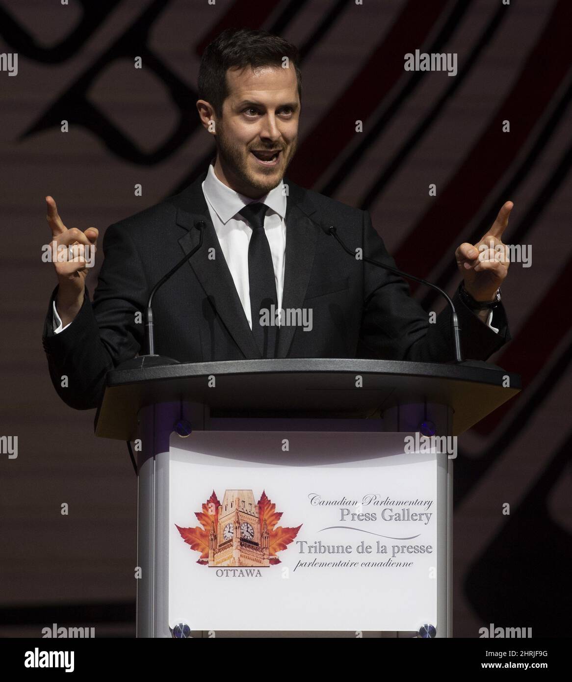 Press Gallery President Philippe-Vincent Foisy speaks during the annual ...