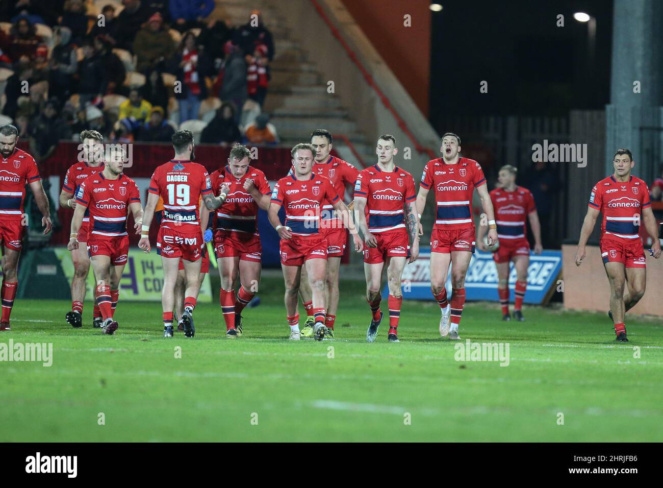 Sam Wood #24 of Hull KR takes a deep breath after scoring his first try ...