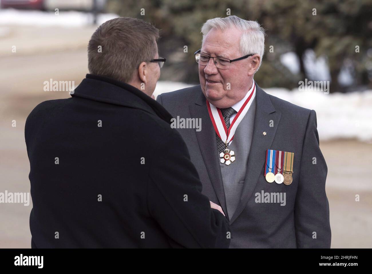 Saskatchewan Lieut.-Gov.Thomas Molloy is welcomed by Premier Scott Moe ...