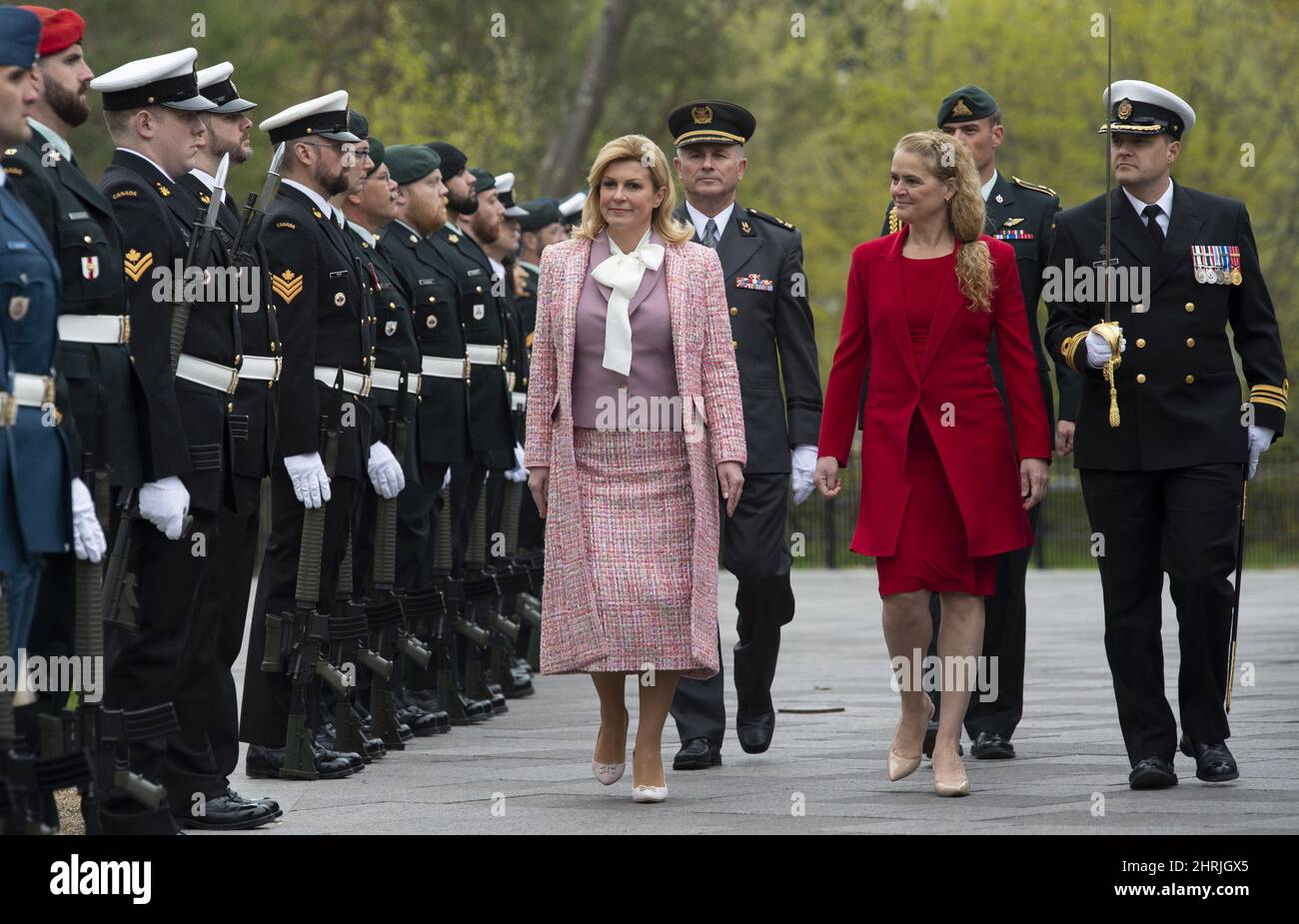 Governor General Julie Payette walks with Croatian President Kolinda Grabar-Kitarovic as she ...