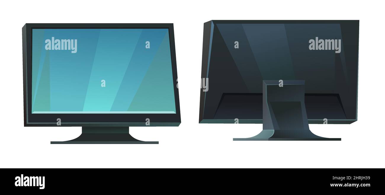 Computer monitor power. Front and back views. Cartoon style. Object ...