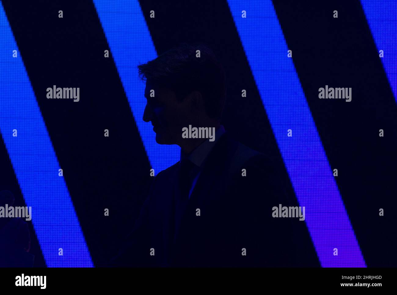 Canadian Prime Minister Justin Trudeau leaves the stage after ...