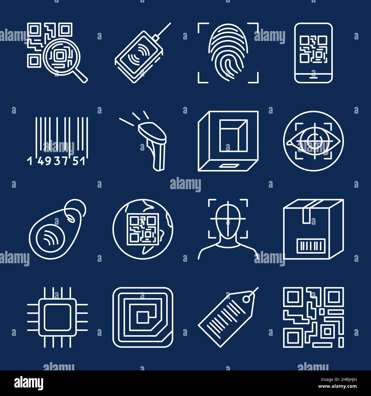 Qr code and barcode icon set in line style. Qrcodes and identification ...