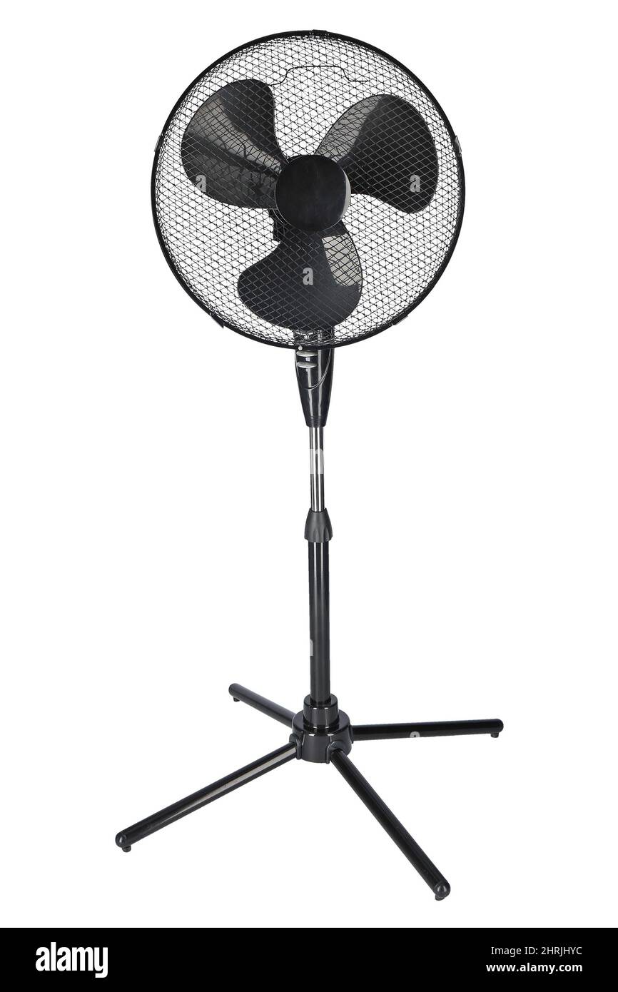 Vertical shot of a black fan isolated on a white background Stock Photo ...