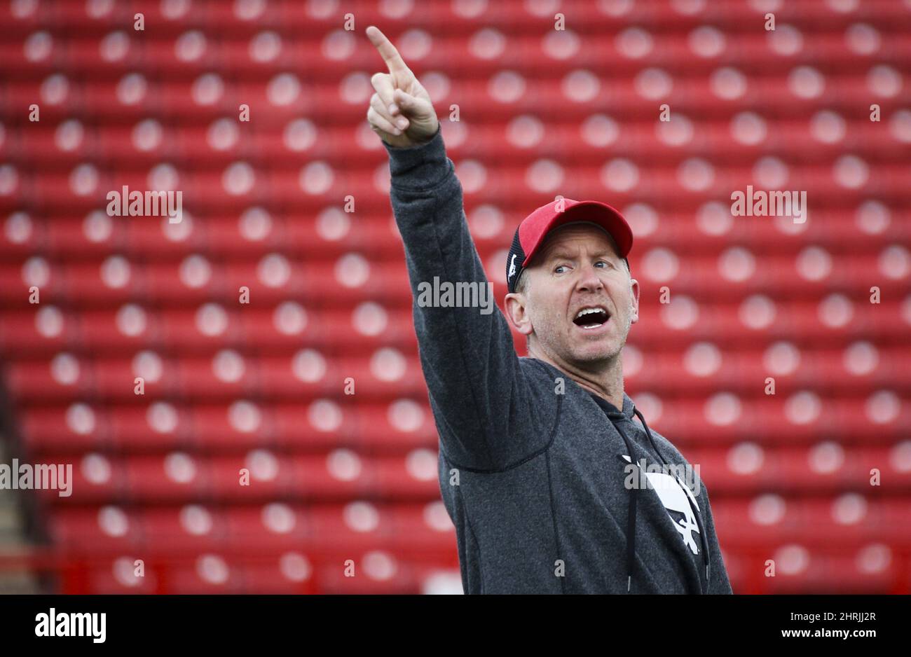 Calgary Stampeders' head coach Dave Dickenson gives instructions during ...