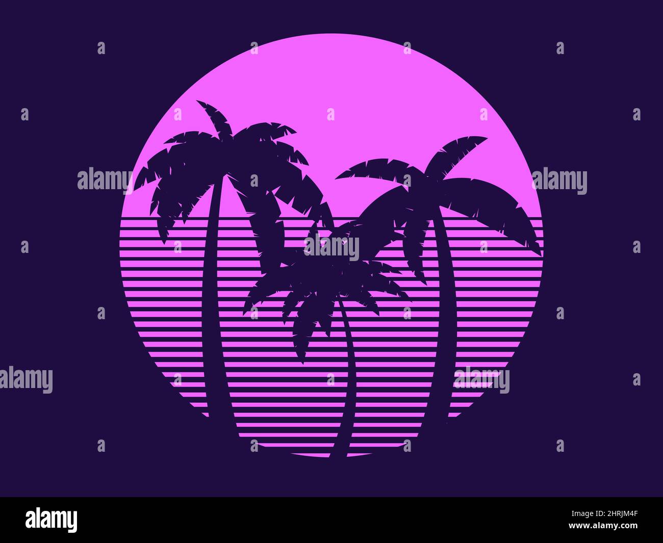 Retro futuristic palm trees in 80s style at sunset. Summer time, palm ...