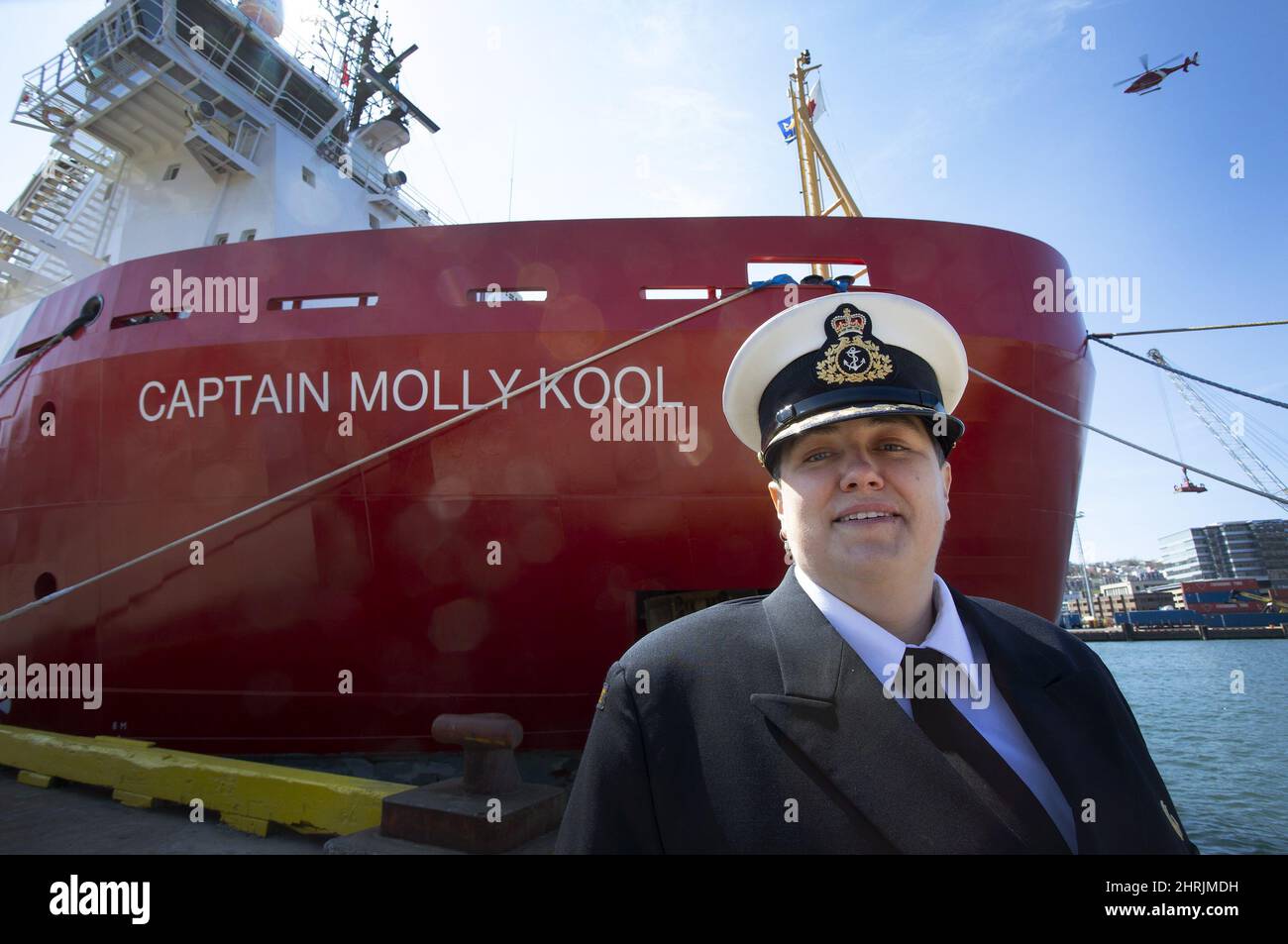Captain Catherine Lacombe stands with the newest Coast Guard Icebreaker ...
