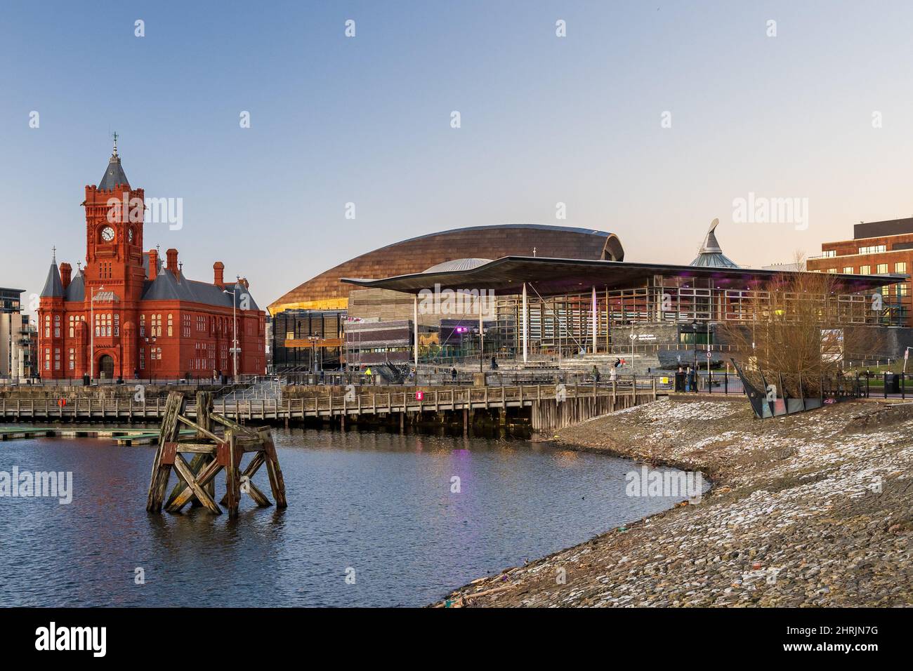 A general view of Cardiff Bay showing the Pierhead Building and Senedd ...