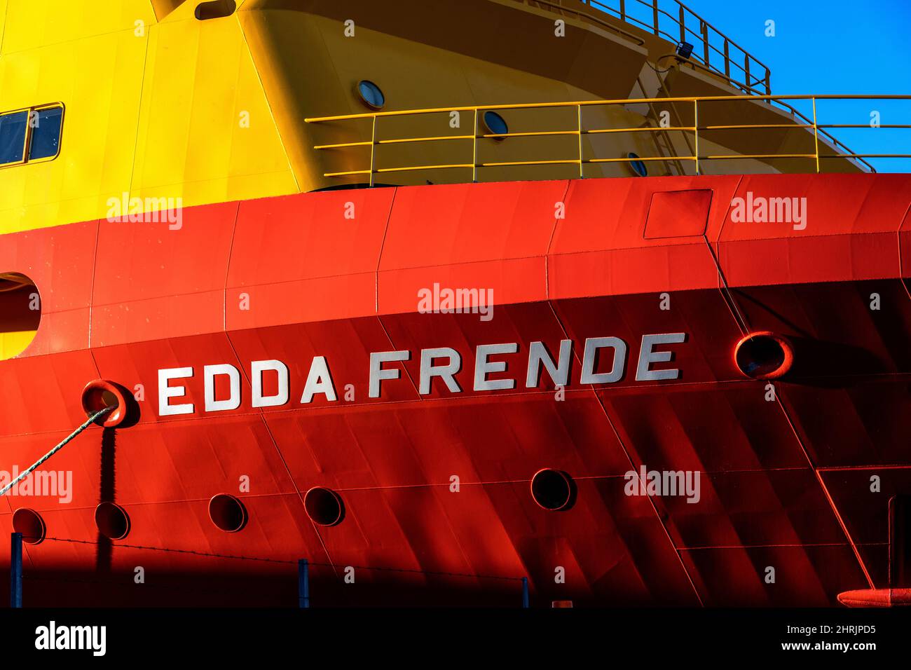 Detail from bow of Edda Frende, an offshore PSV service vessel - at ...
