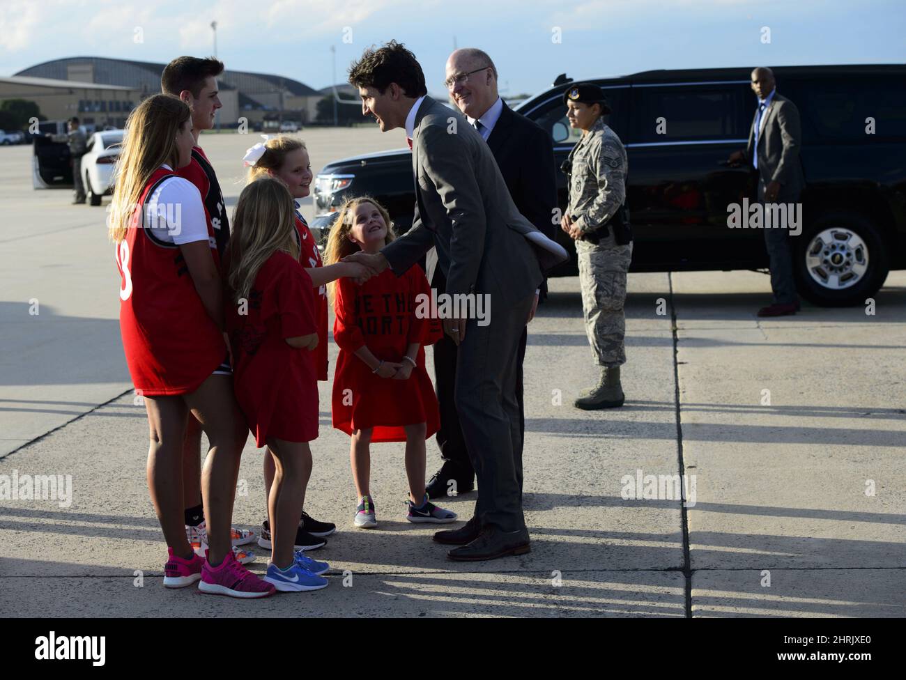 Prime Minister Justin Trudeau is greeted by U.S. Ambassador to Canada ...