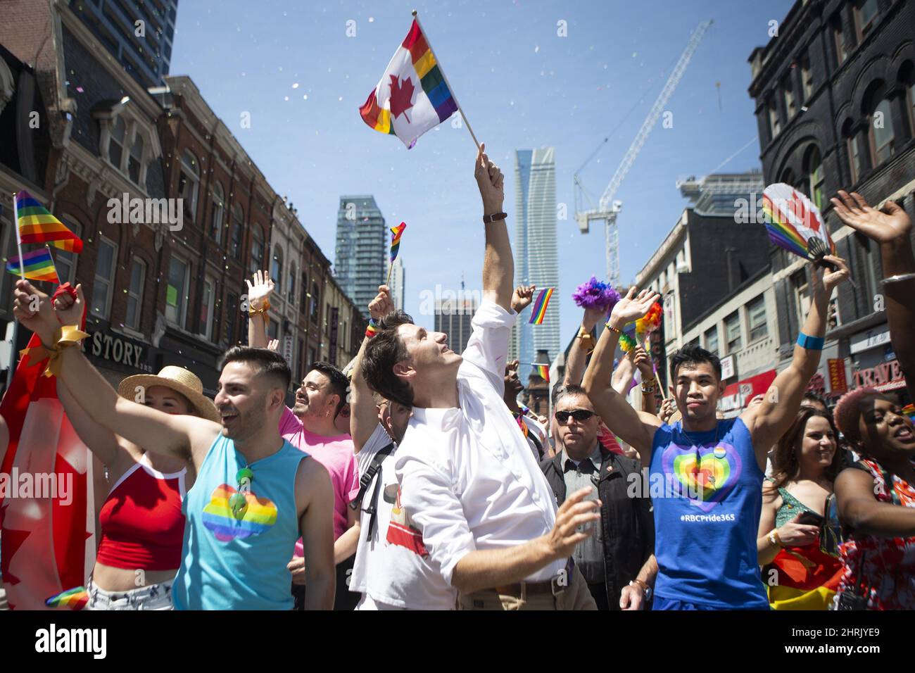 Prime Minister Justin Trudeau walks in Toronto's Pride parade, on ...