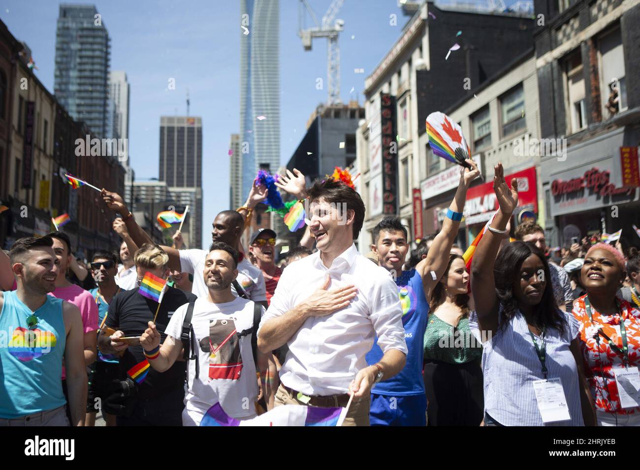 Prime Minister Justin Trudeau walks in Toronto's Pride parade, on ...