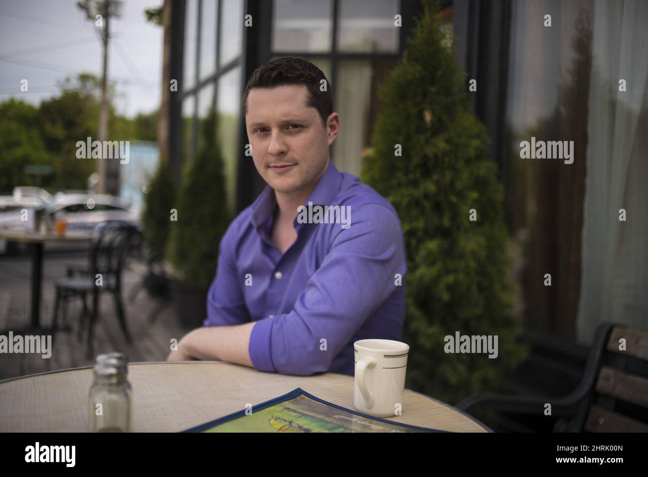 Actor Noah Reid of Schitt's Creek, poses for a photograph outside "Cafe ...