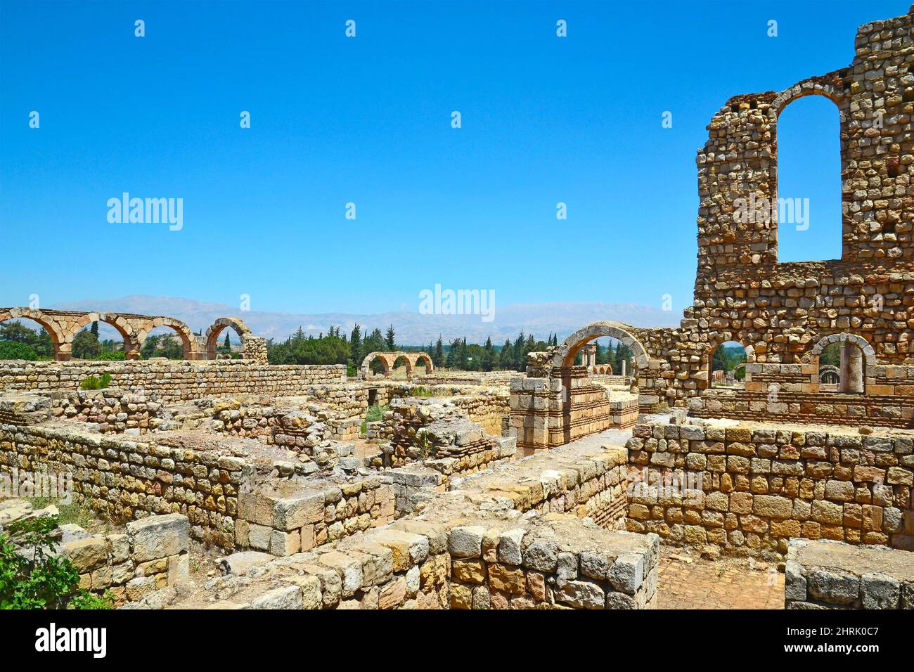 Ruins of the historic city of Umayyad Anjar (Anjar) from the time of ...