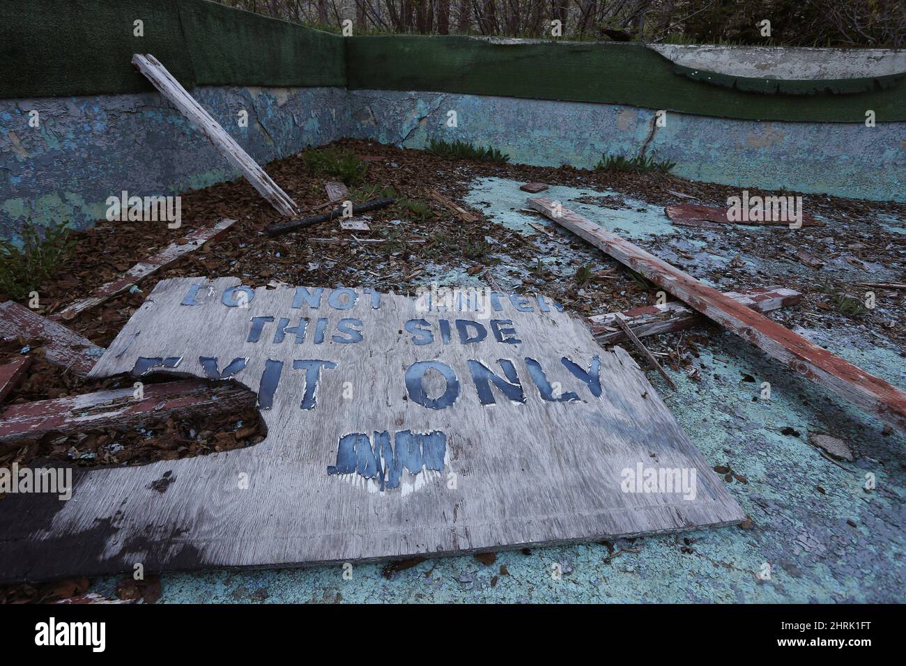 The swimming pool at the abandoned Trinity Train Loop Amusement Park in ...