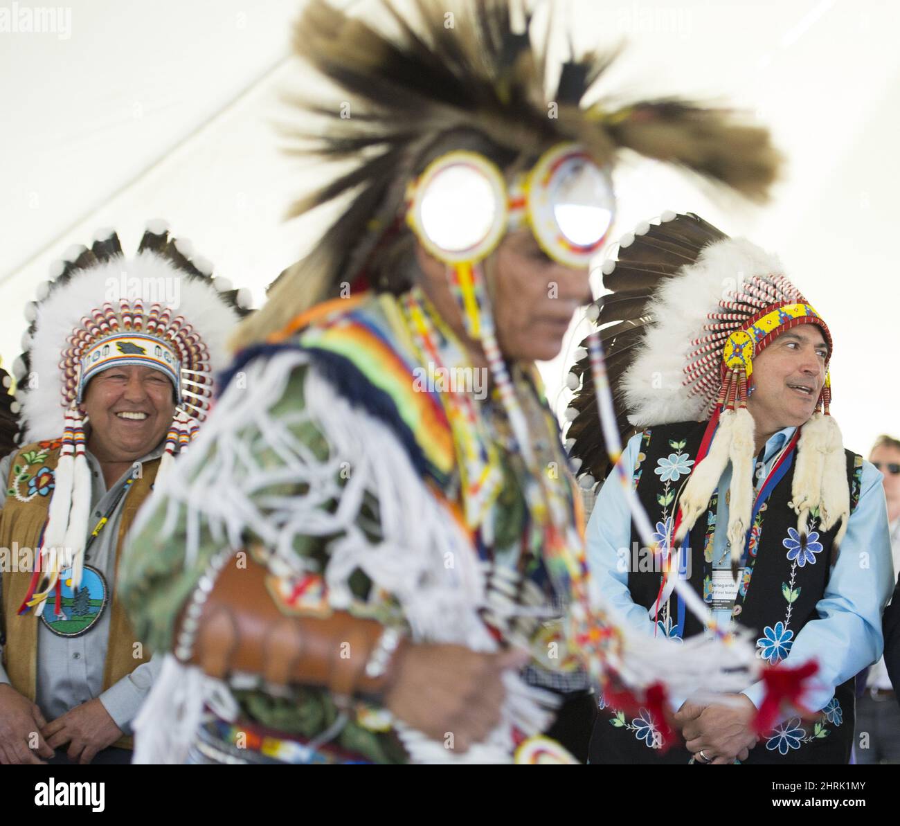 Assembly of First Nations Chief Perry Bellegarde, right, is seen at a ...