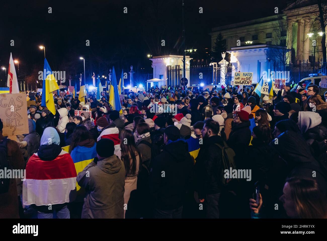 Warsaw, Poland - February 25, 2022: People protesting against Russian ...