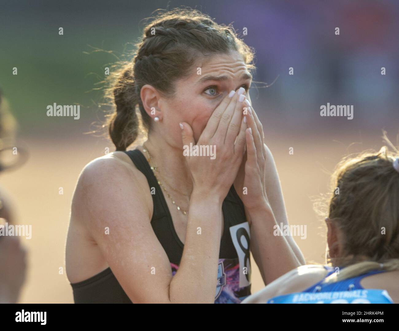 Madeleine Kelly, of Toronto, reacts after winning the Women's 800m ...