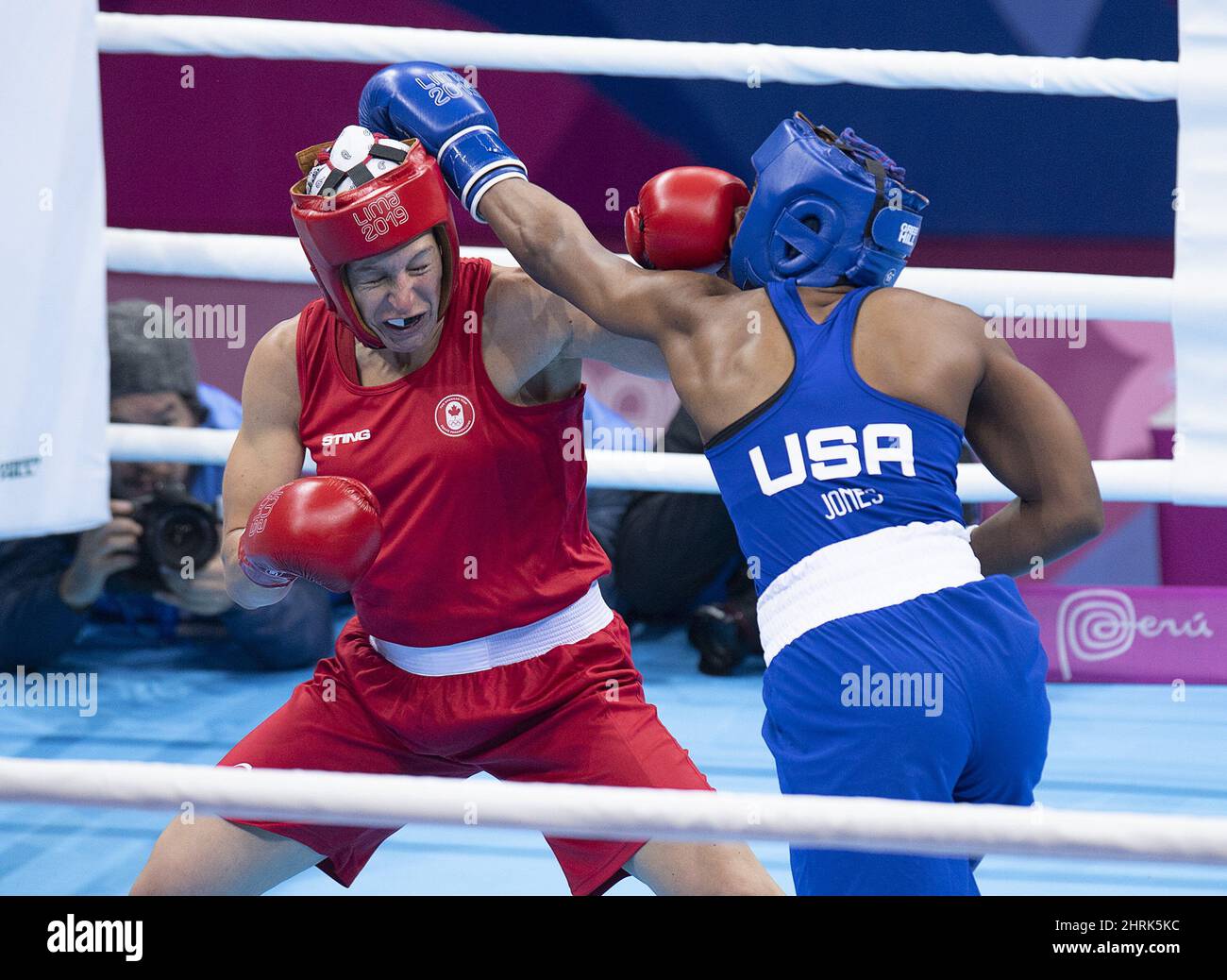 Myriam Da Silva, left, from Chambly, Que. battles USA's Oshae Jones in ...