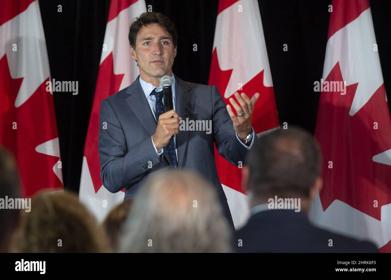 Prime Minister Justin Trudeau addresses supporters at a Liberal ...