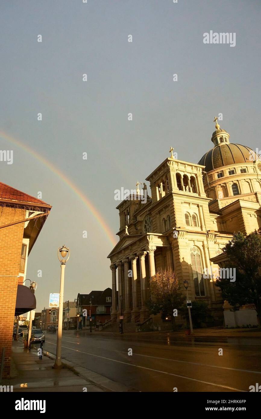 Rainbow in Lincoln Village over the Basilica of St. Josaphat in ...