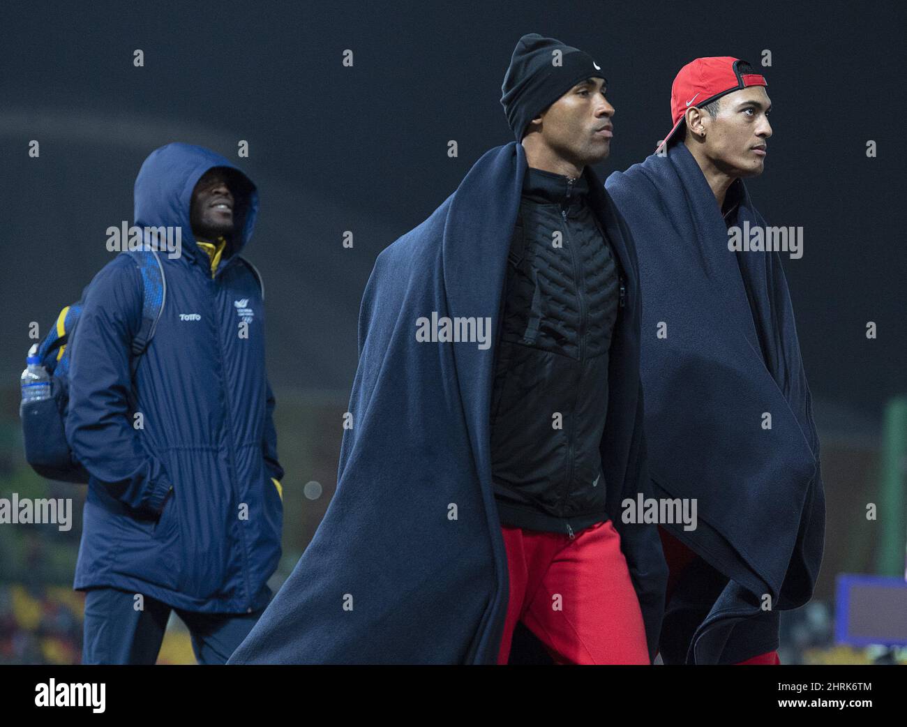 Canada's Pierce LePage, right, and teammate Damian Warner display their ...