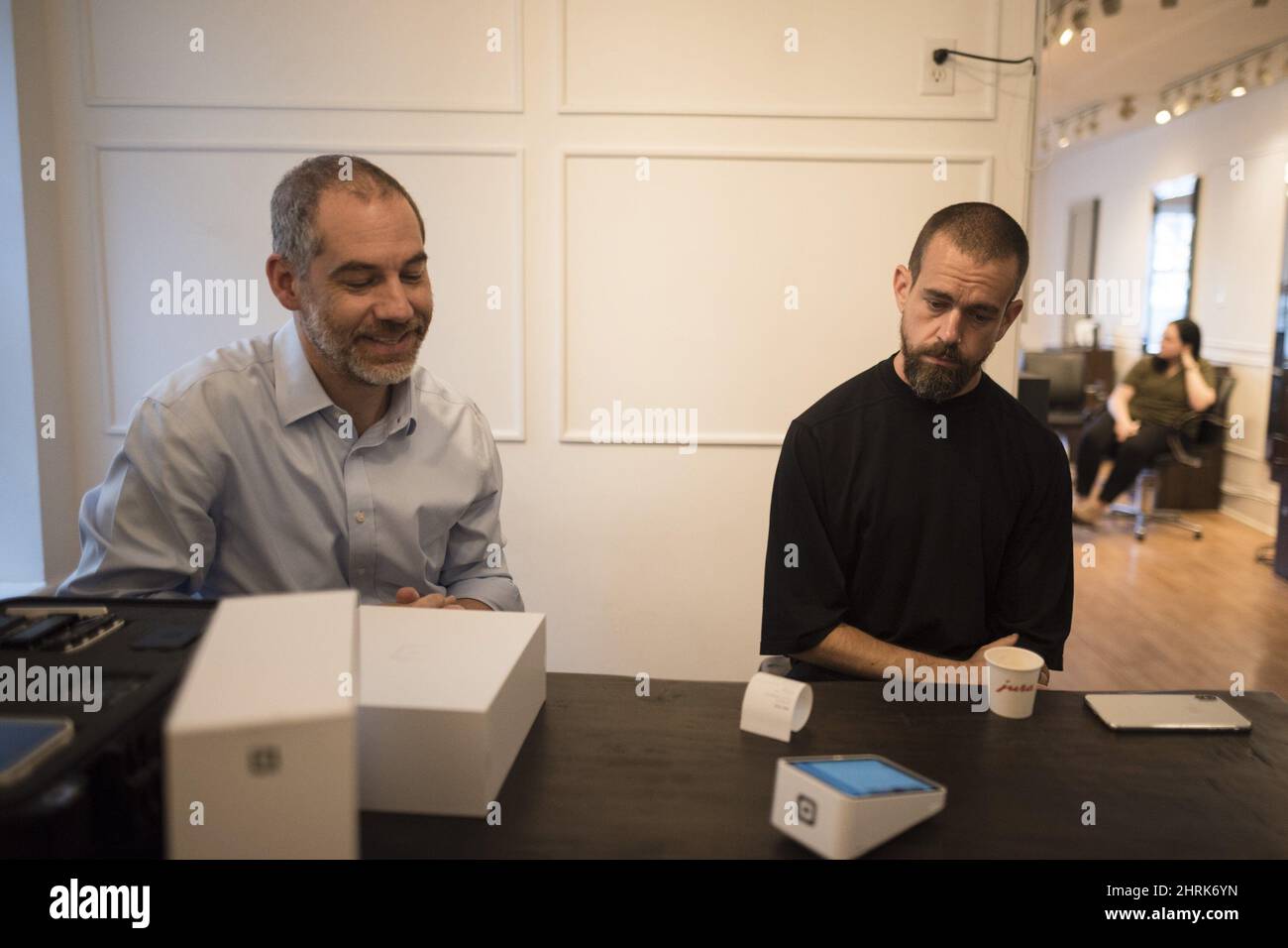 Jesse Dorogusker (left), head of hardware, and Jack Dorsey, CEO ad co ...