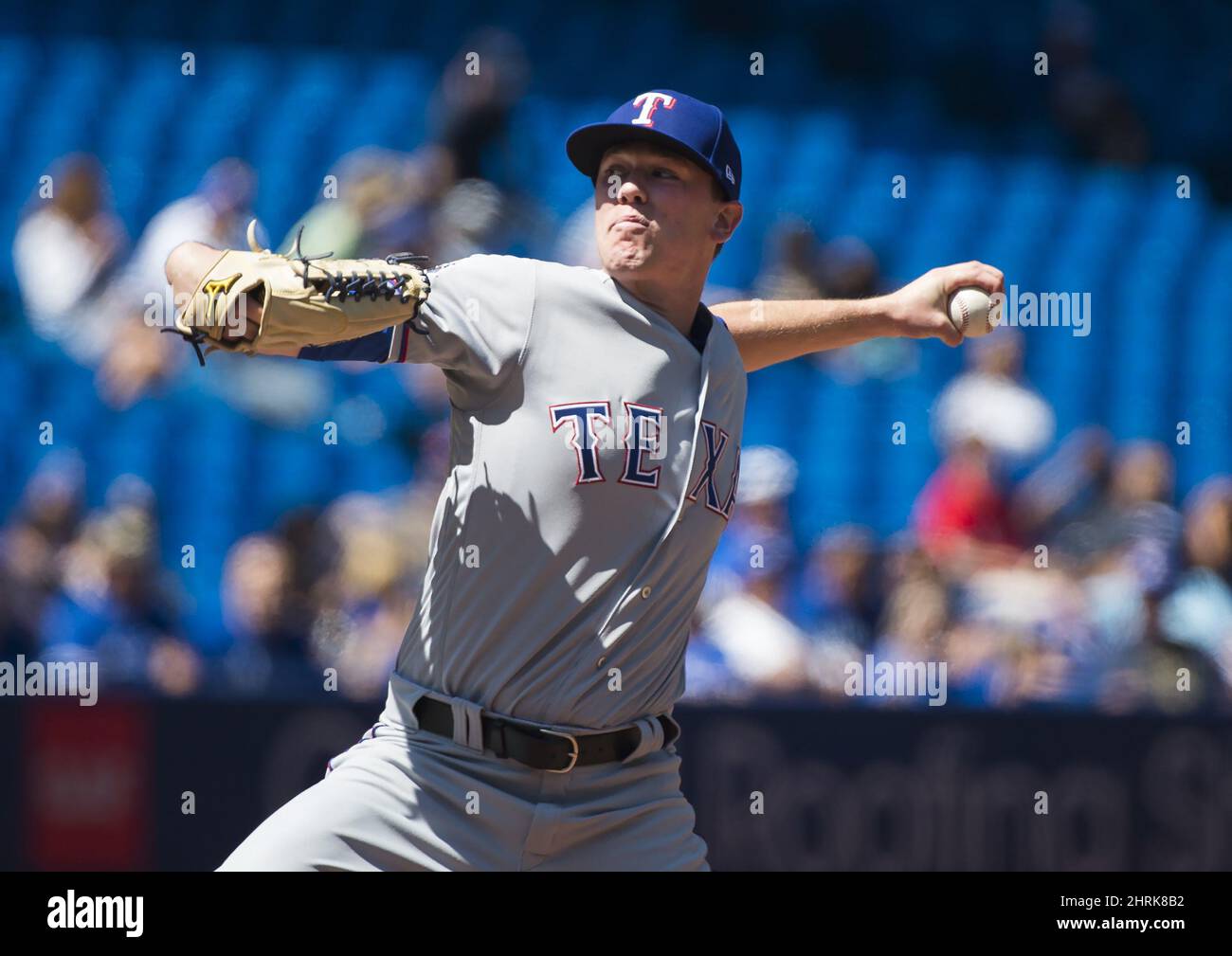 Texas Rangers starter Kolby Allard works against the Toronto Blue Jays ...