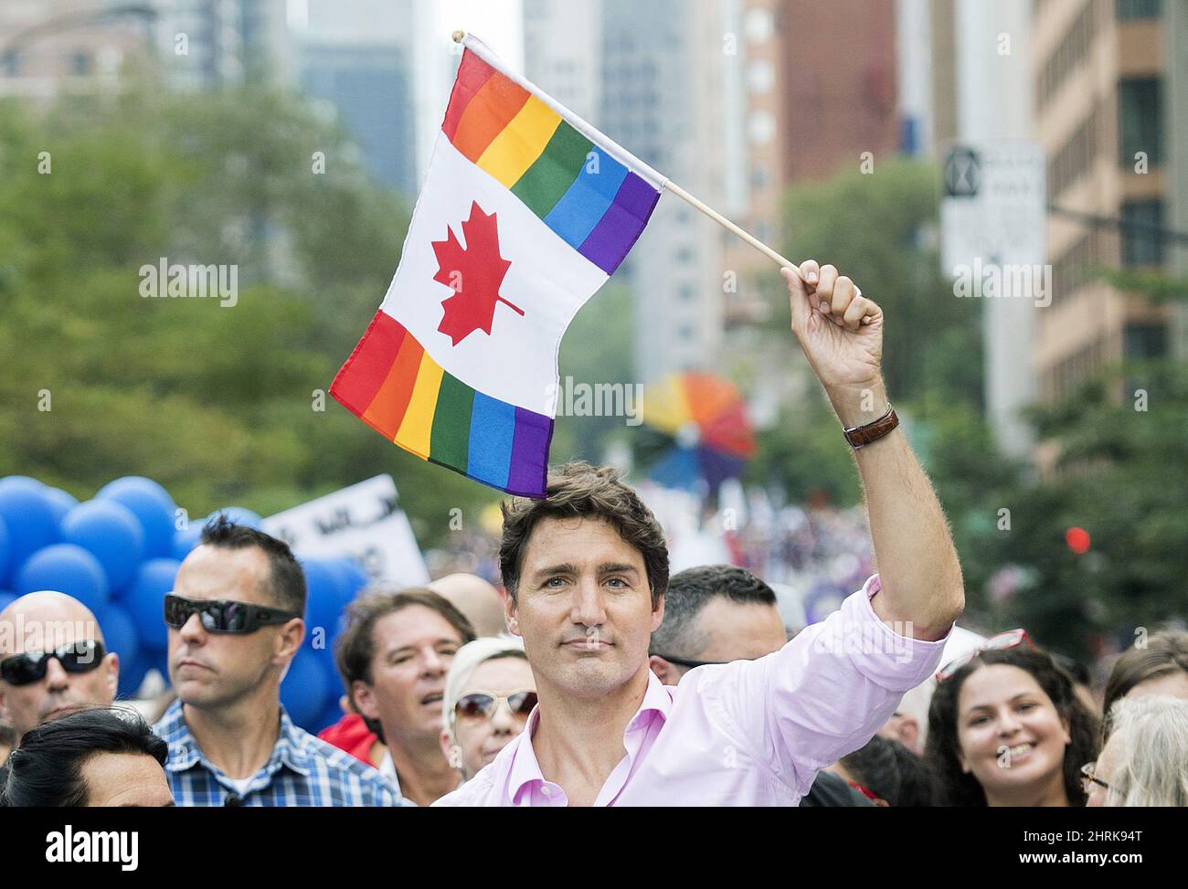 Prime Minister Justin Trudeau attends the annual pride parade in ...