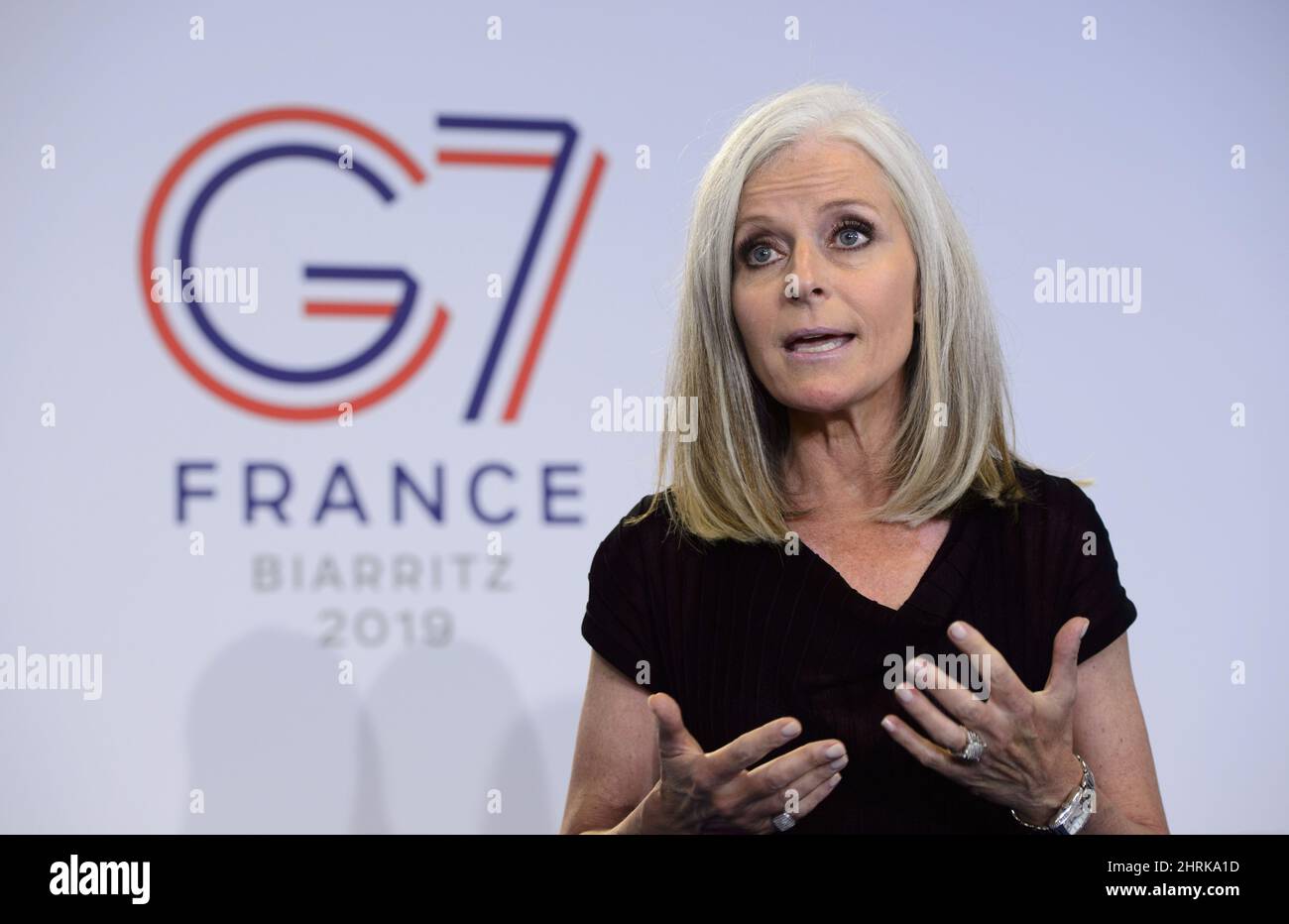 Canadian Ambassador to France Isabelle Hudon speaks to reporters during ...