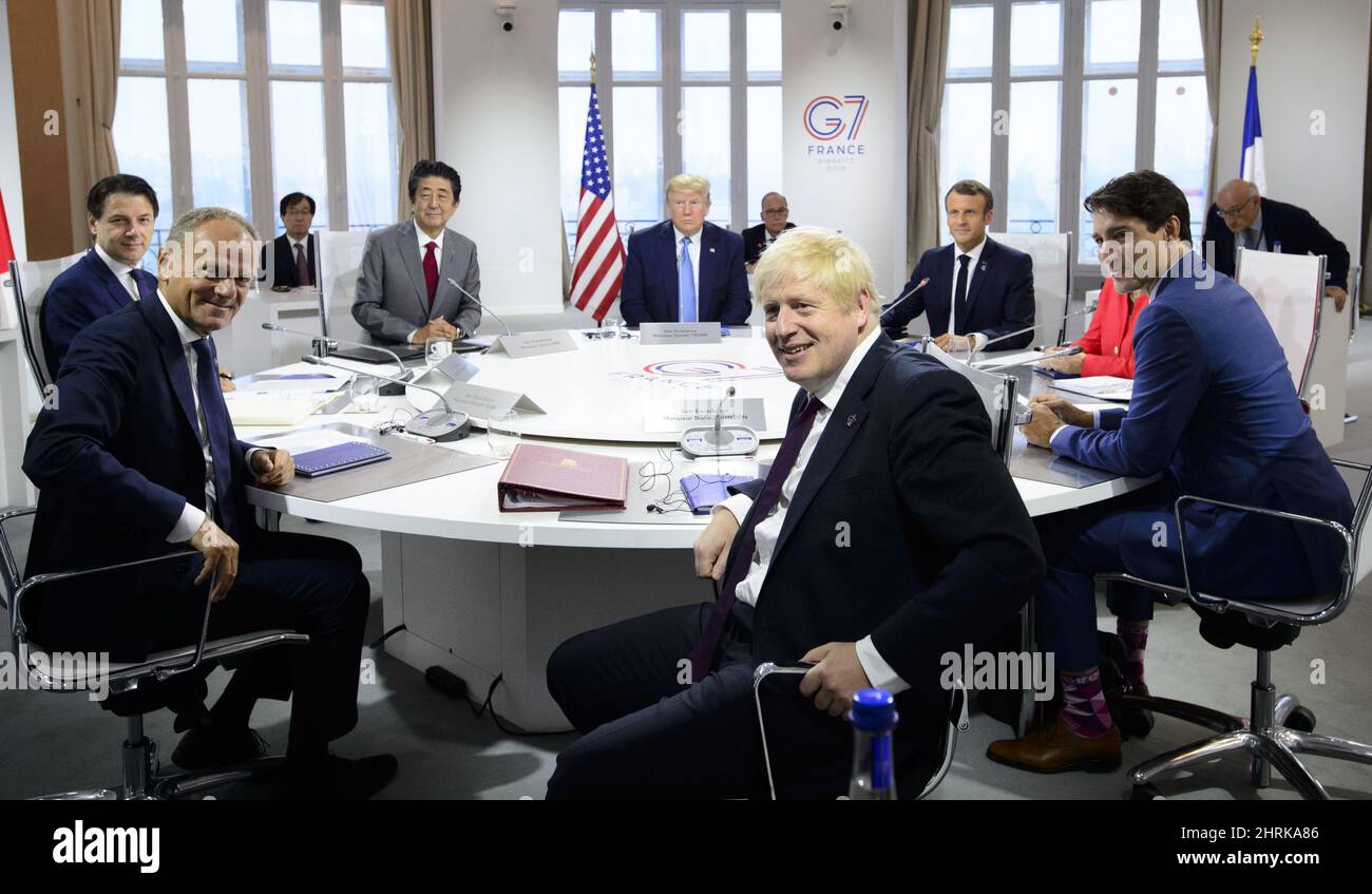 Prime Minister Justin Trudeau, right, takes part in a working session ...