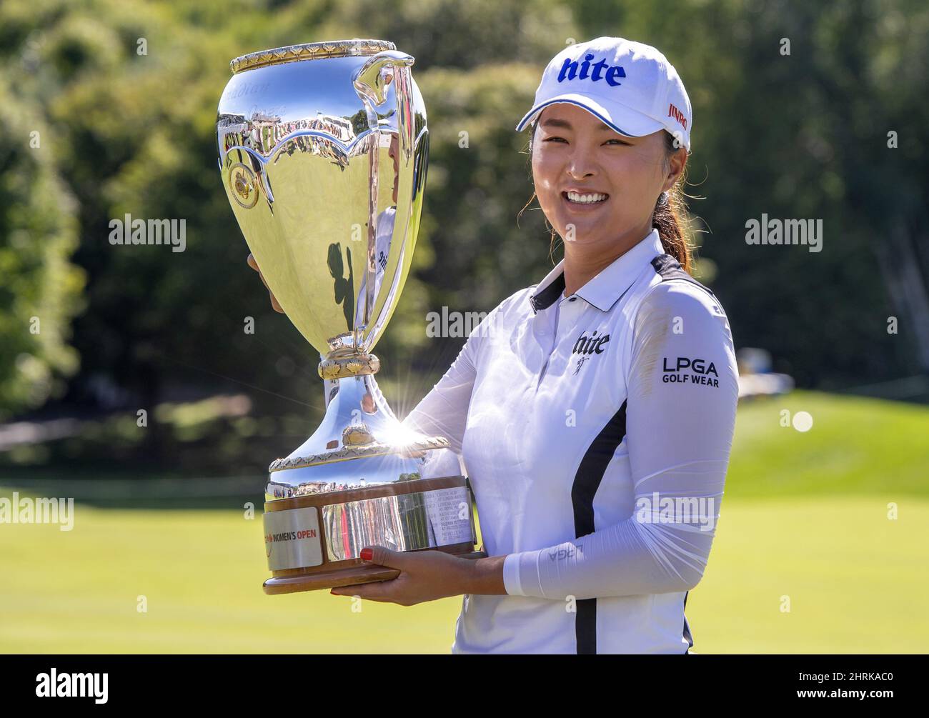 Jin Young Ko of South Korea poses with the trophy after winning the CP ...