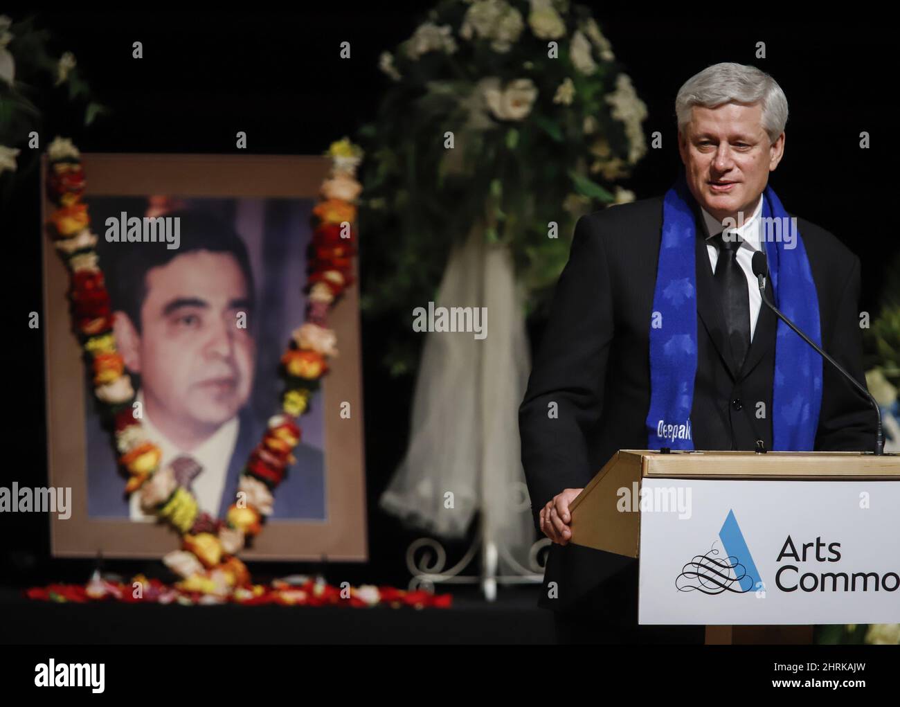 Former Prime Minister Stephen Harper delivers remarks while attending a ...