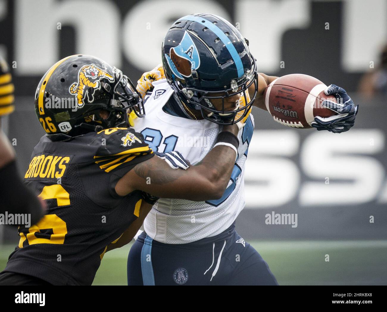 Toronto Argonauts wide receiver Rodney Smith (81) is tackled by ...