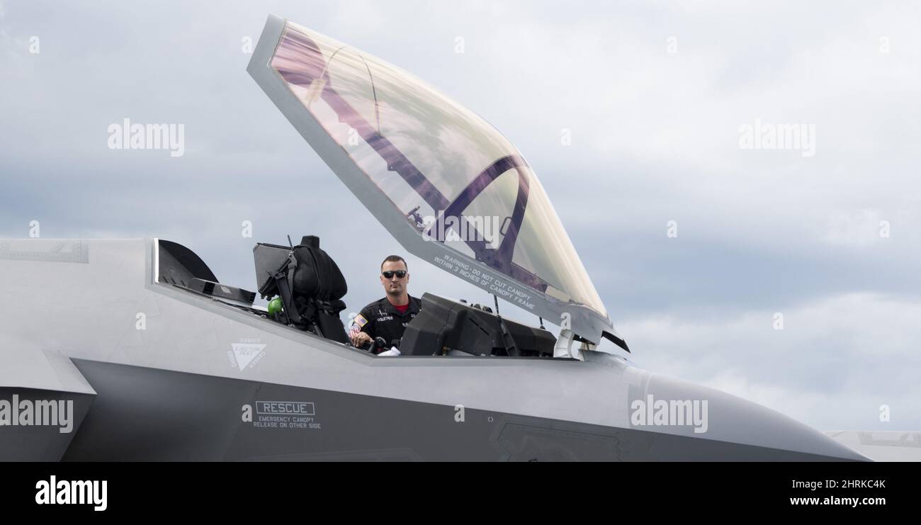 A ground crew member of the F-35A Lightning II fighter demonstration ...