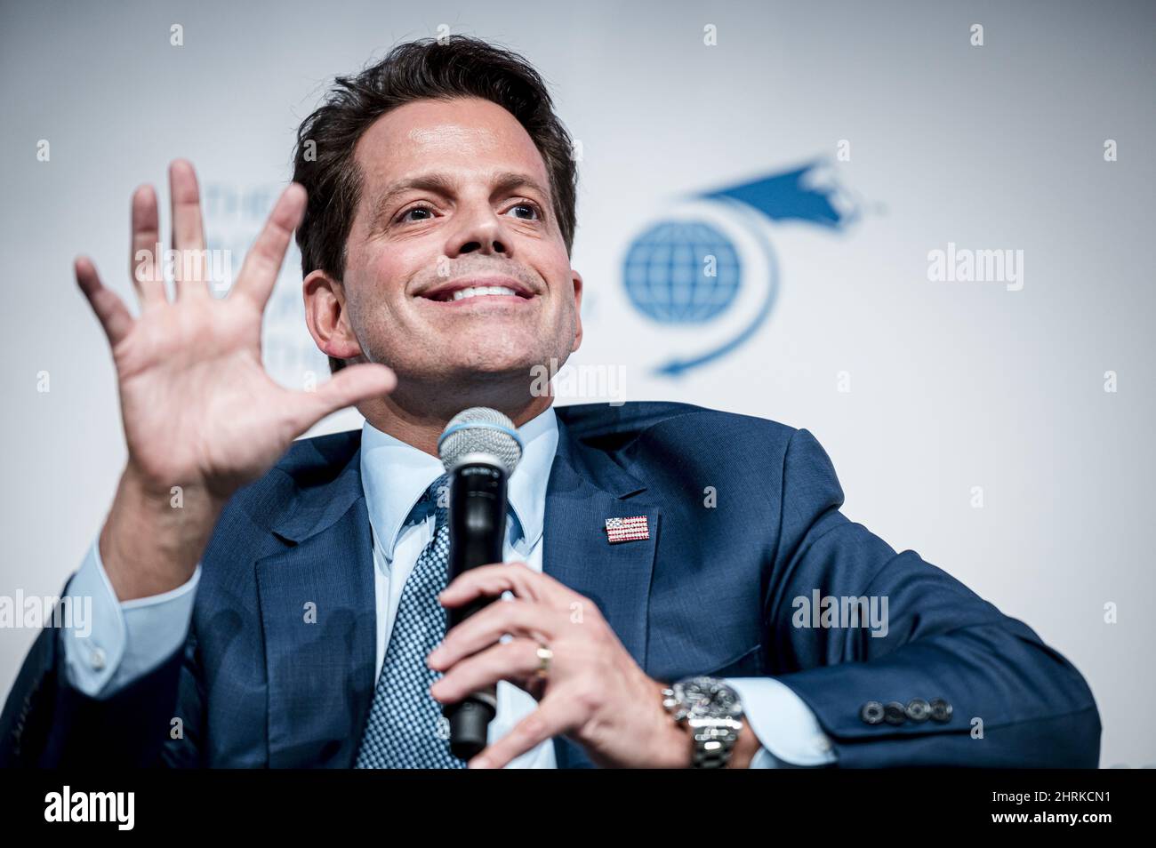 Former White House Press Secretary Anthony Scaramucci gestures while ...