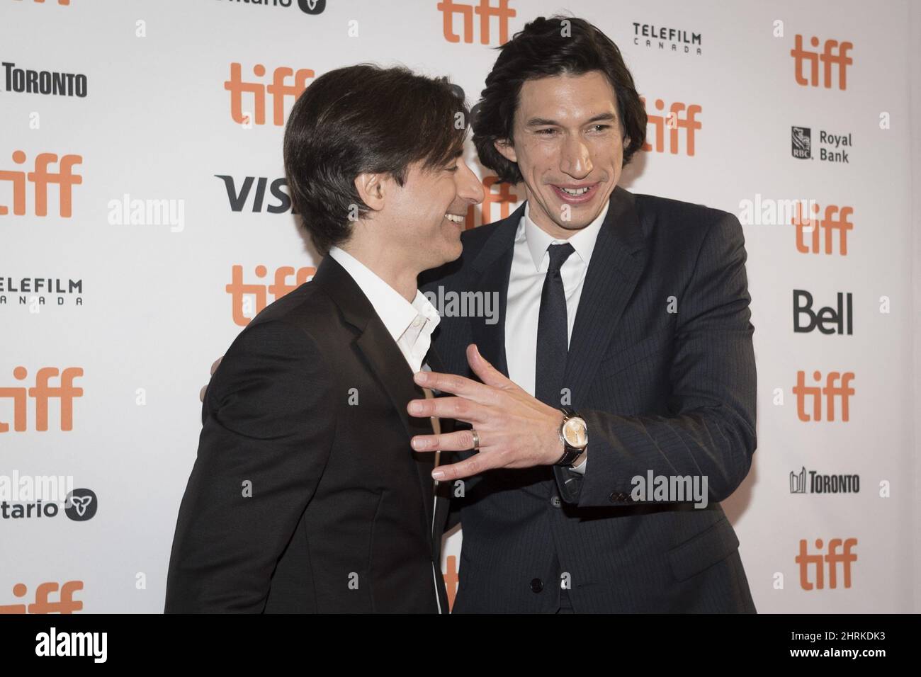 (L-R) Director Noah Baumbach and actor share a laugh on the red carpet ...