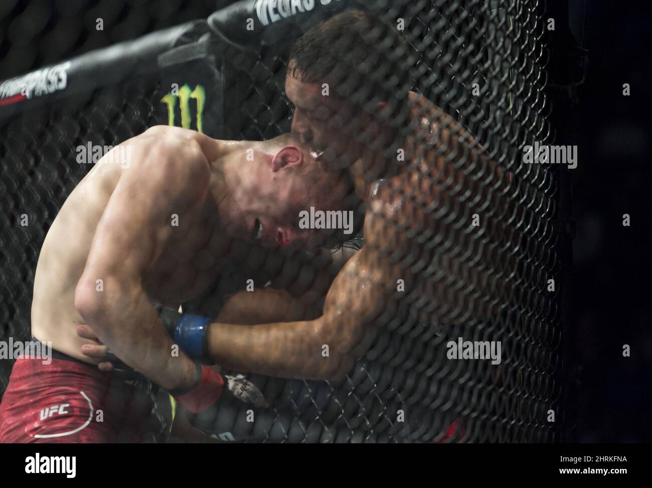 Bantamweight fighters Brad Katona, left, and Hunter Azure fight during ...
