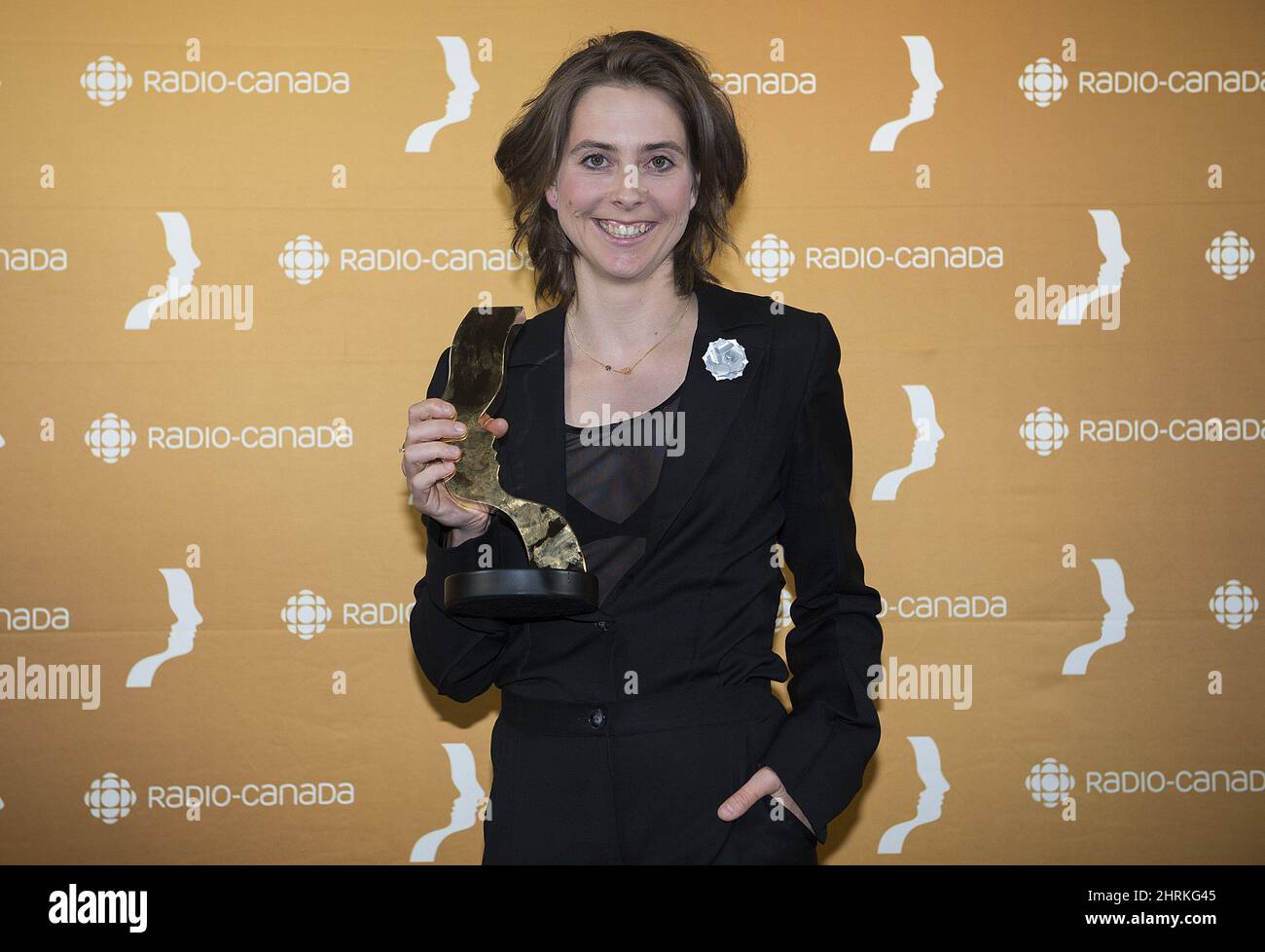 Eve Landry holds up her trophy at the Gala Gemeaux awards ceremony in ...