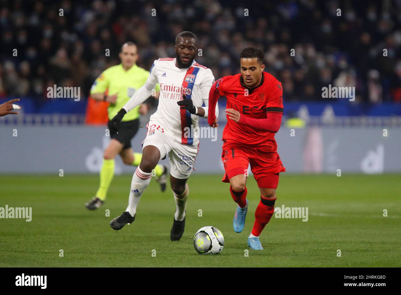 Justin KLUIVERT of Nice and Tanguy NDOMBELE of Lyon during the French ...