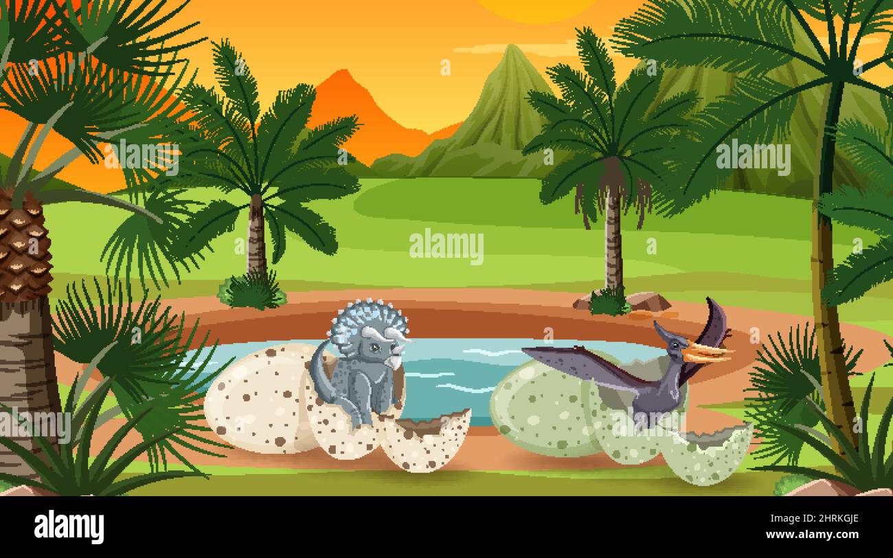 Dinosaur in prehistoric forest scene illustration Stock Vector Image ...