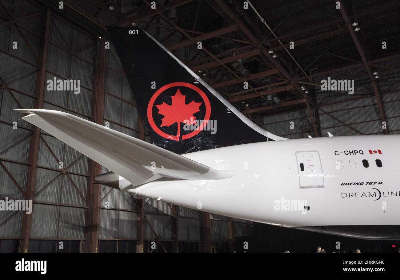 The tail of the newly revealed Air Canada Boeing 787-8 Dreamliner ...